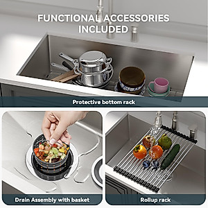 33 Undermount Kitchen Sink - Lordear 33x19x10 Inch Stainless Steel Single Bowl Kitchen Sinks Round Corner 16 Gauge Handmade Under Counter Kitchen Sinks Basin