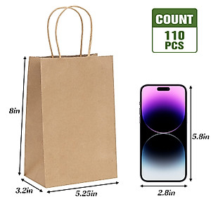 Moretoes 110pcs Small Gift Bags, 5.25x3.2x8 Inches White Kraft Paper Bags with Handles Bulk, Retail Bags for Small Business, Shopping Bags, Birthday Wedding Party Favor Bags, Merchandise Bags