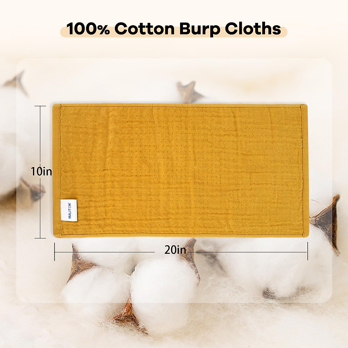 Maliton Muslin Burp Cloths for Baby Boy Girl, 4 Pack Extra Soft Large 20''x10'' 100% Cotton Burp Cloths, Absorbent 6 Layers Baby Spit Up Rags, Newborn Baby Essentials(Spring Color, Pack of 4)