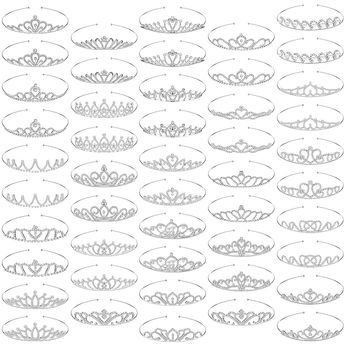 Yunlly 48 Pieces Crystal Tiara Crowns Set Princess Party Tiaras Bulk Silver Rhinestone Crown Accessories for Child Girls Birthday Prom (Classic Style)