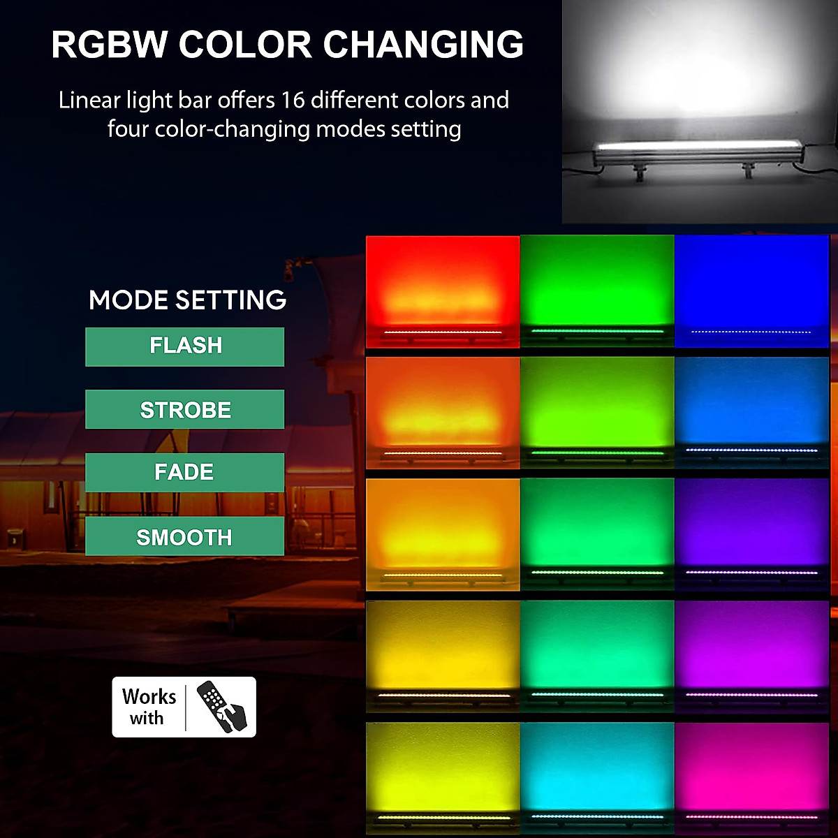 Linkable 144W LED Wall Washer Light with Remote Control, 40" RGBW Color Changing Dimmable Linear Light Bar, Waterproof Landscape Spotlights for Outdoor Indoor Lighting Projects, AC120V