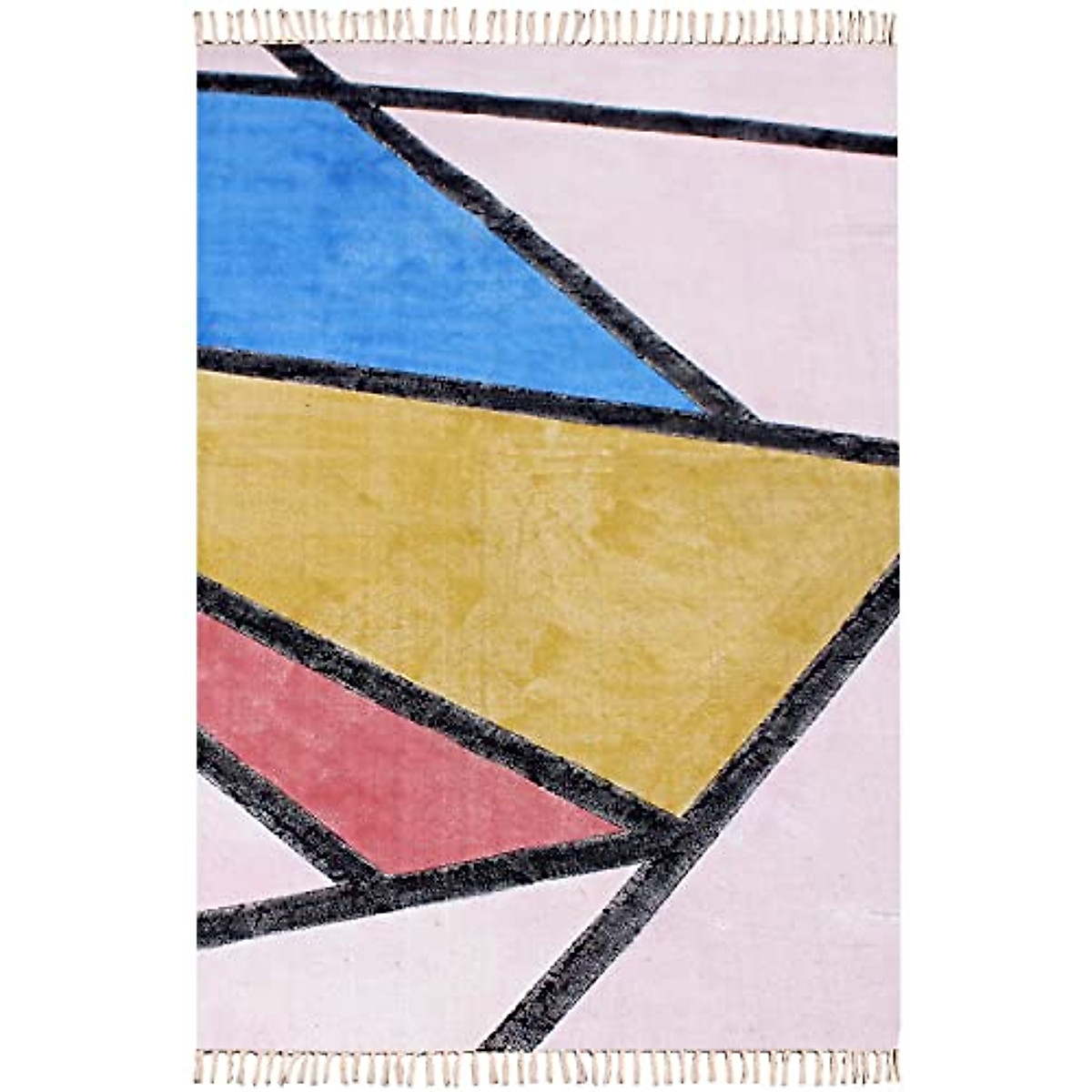 Casavani Hand Block Printed Cotton Dhurrie Geometric Pink & Yellow Area Rug Doormat Floor Rug Indoor Area Rugs for Bedroom Living Room Laundry Room 3x20 Feet Runner