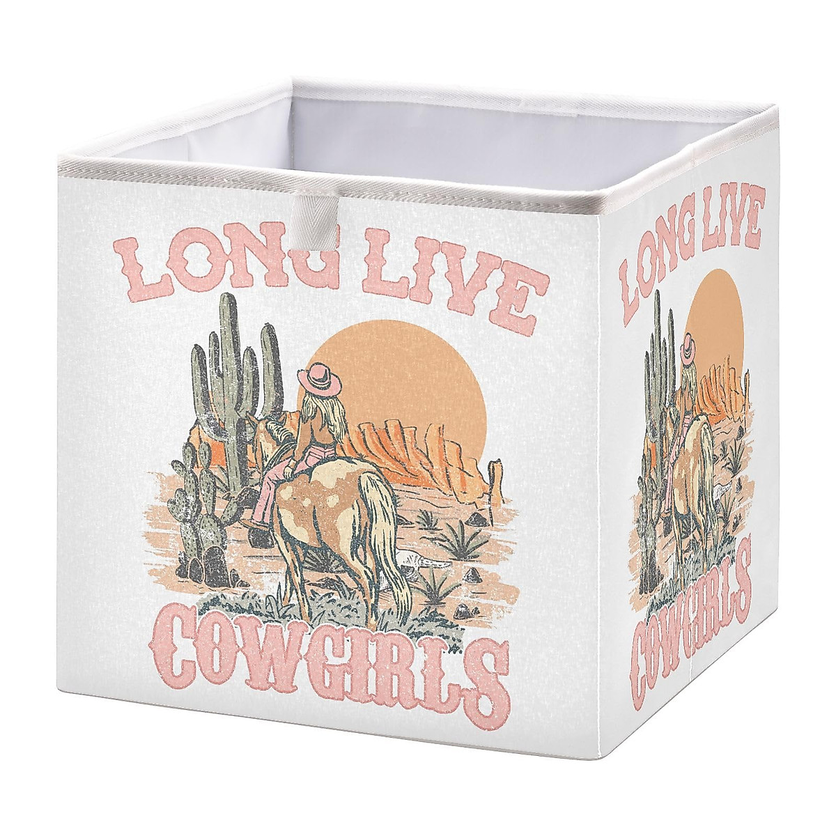 QUGRL Cowgirl Ride Horse Cube Storage Bins Organizer Western Desert Clothes Storage Basket Box for Shelves Closet Cabinet Office Dorm Bedroom 11x11 in