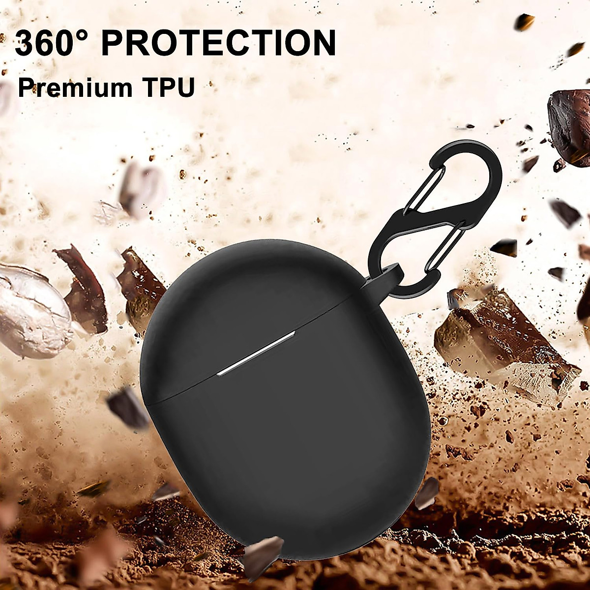 HXFRTYU Case Compatible with Google Pixel Buds Pro, Soft Silicone Shockproof Protective Cover with Carabiner Accessories, Black