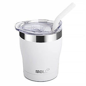 Mollcity Kids Tumbler-9 oz Tumbler with Lid and Straw-Stainless Steel Vacuum Insulated Water Cup for Kids,BPA Free (White)