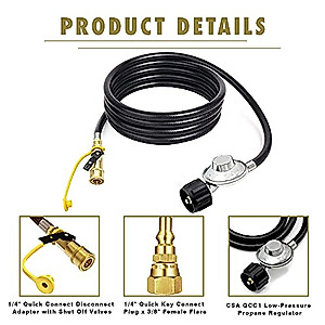 MCAMPAS 8 Feet Quick Connect Propane Hose with Regulator,1/4" Female Quick Connect Adapter x Acme Nut,1/4" Quick Connect Plug x 3/8" Female Flare for Olympian 5100 5500 RV Grill,Outdoor Firepit