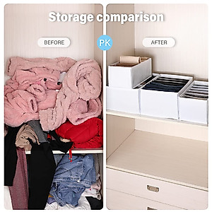 Grids Wardrobe Clothes Organizer Jeans Leggings Compartment Storage Box Closet Transparent Foldable Closet Drawer Organizer For Bedroom Set Of 2 (7 Jean gird, White)