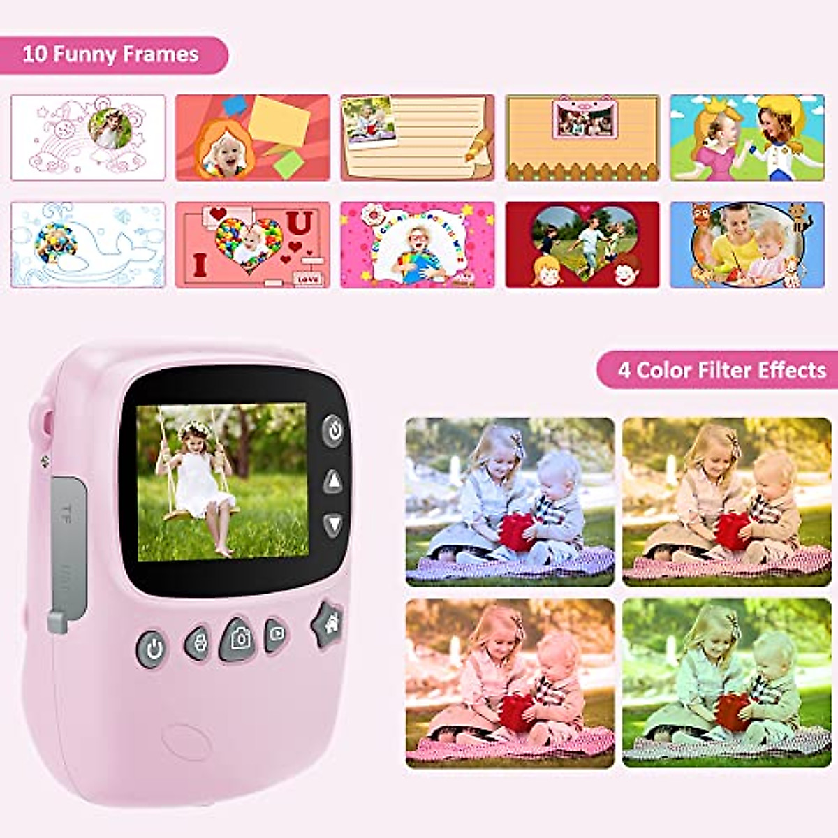 Lincom Tech Instant Print Camera Kids - Kids Digital Print Camera 18MP 1080P HD Video Recorder Zero Ink Portable Cameras Creative Print Toddler Camera Toys Gifts 3-12 Years Old Boys and Girls (Pink)