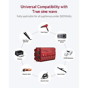 BESTEK 500W Pure Sine Wave Power Inverter DC 12V to AC(2 Outlets) 110V Car Charger Plug Inverter Adapter Converter with 4.2A Dual USB Charging Ports, ETL Listed