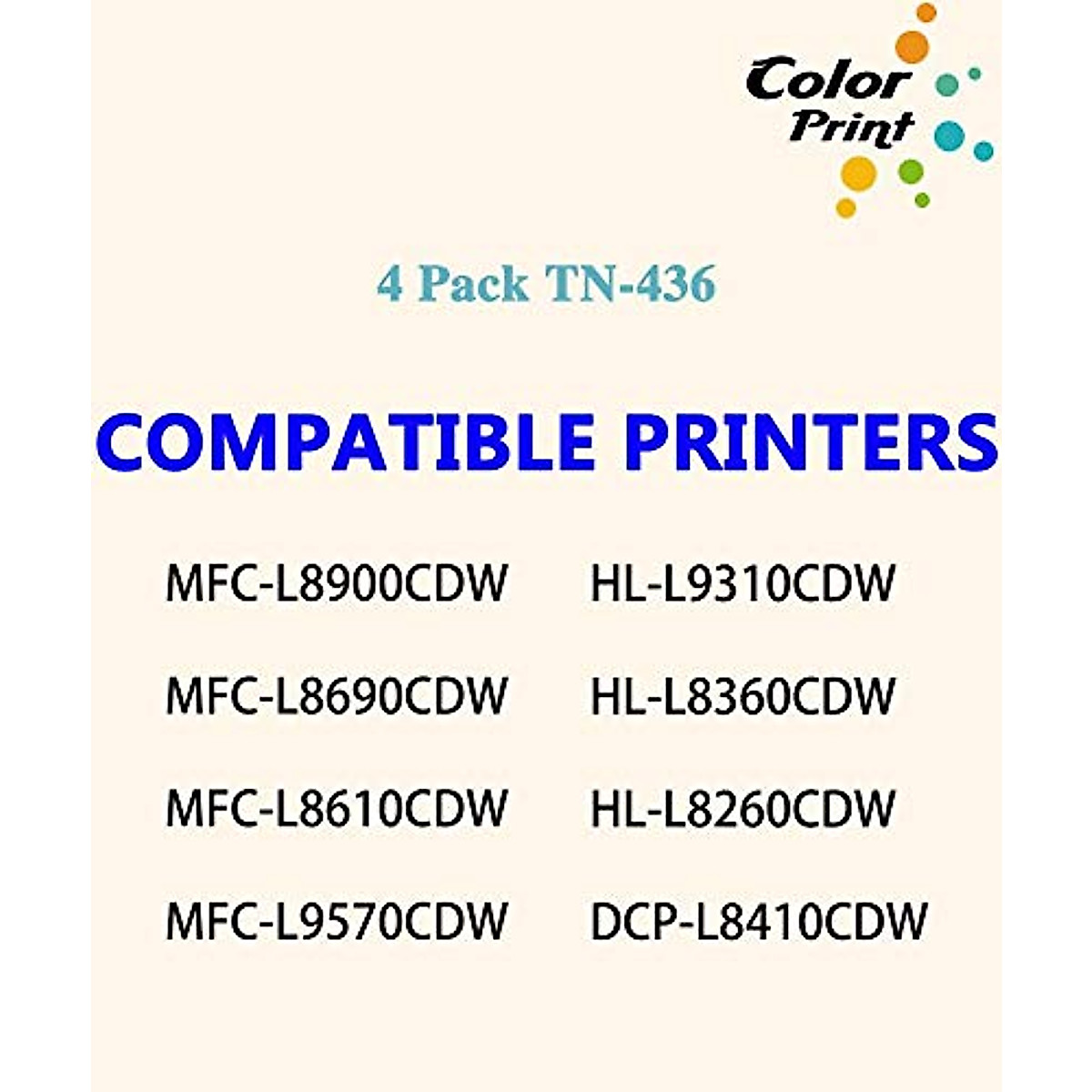 (4-Pack, BK,C,M,Y) ColorPrint Compatible TN436 Toner Cartridge Replacement for Brother TN-436 TN433 TN431 Used for MFC-L8900CDW MFC L8690CDW L8610CDW L9570CDW HL-L8360CDW HL L8260CDW L9310CDW Printer