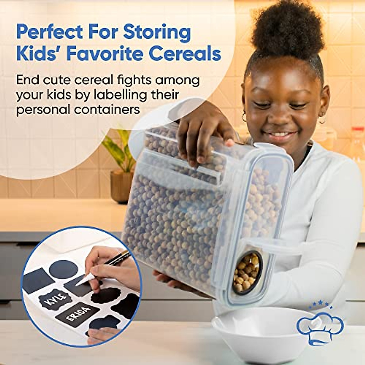 Cereal Containers Storage Set Large (4L,135.2 Oz), Airtight Food Storage Containers for Kitchen & Pantry Organization, Cereal Storage Container Set for Crunchiness, BPA Free Dispenser Keepers