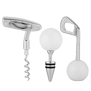 Bottle Opener Wine Stopper Set, Golf Shaped Corkscrew Wine Opener, Wine Beer Openers, Champagne Stoppers for Bar Wedding Celebration Club, Golf Gift Sets for Golfer Enthusiast