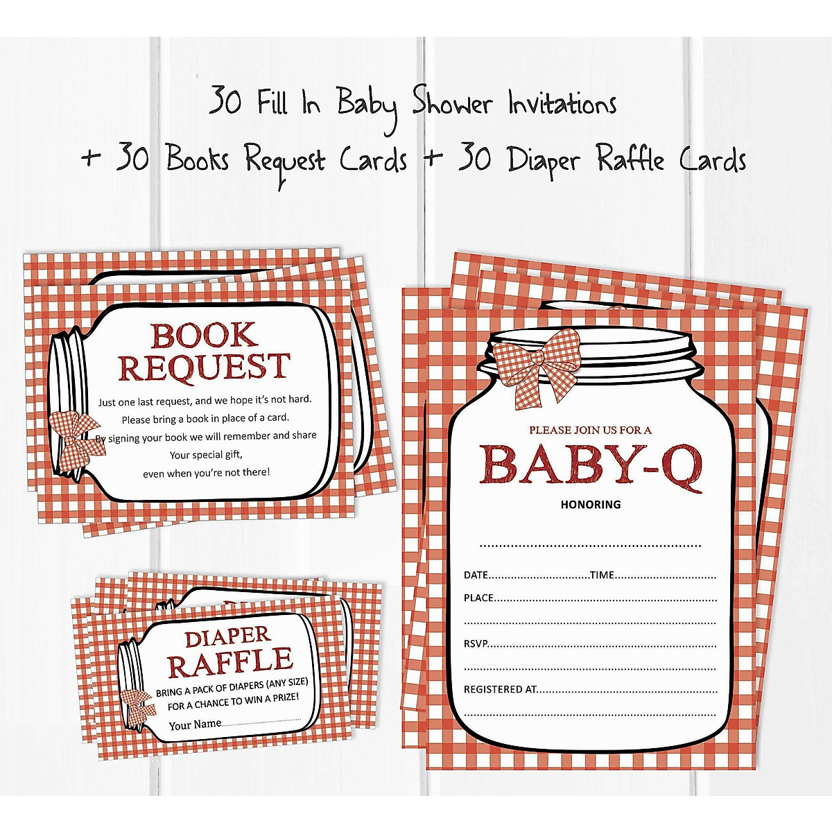 Inkdotpot Set of 30 BBQ Baby Shower Invitations-Diaper Raffle Tickets and Baby Shower Book Request Cards Gender Neutral Invites Its A Boy Its A Girl