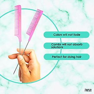Allegro Combs XL Pintail Rat Tail Combs Parting Combs Metal Tail Foiling Combs Pin Combs 2 Pc. (PINK)