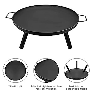 LEAYAN Garden Fire Pit Grill Bowl Grill Barbecue Rack Fire Pit Outdoor Wood Burning Fire Bowl 28in with A Drain Hole Fireplace Extra Deep Large Round Cast Iron