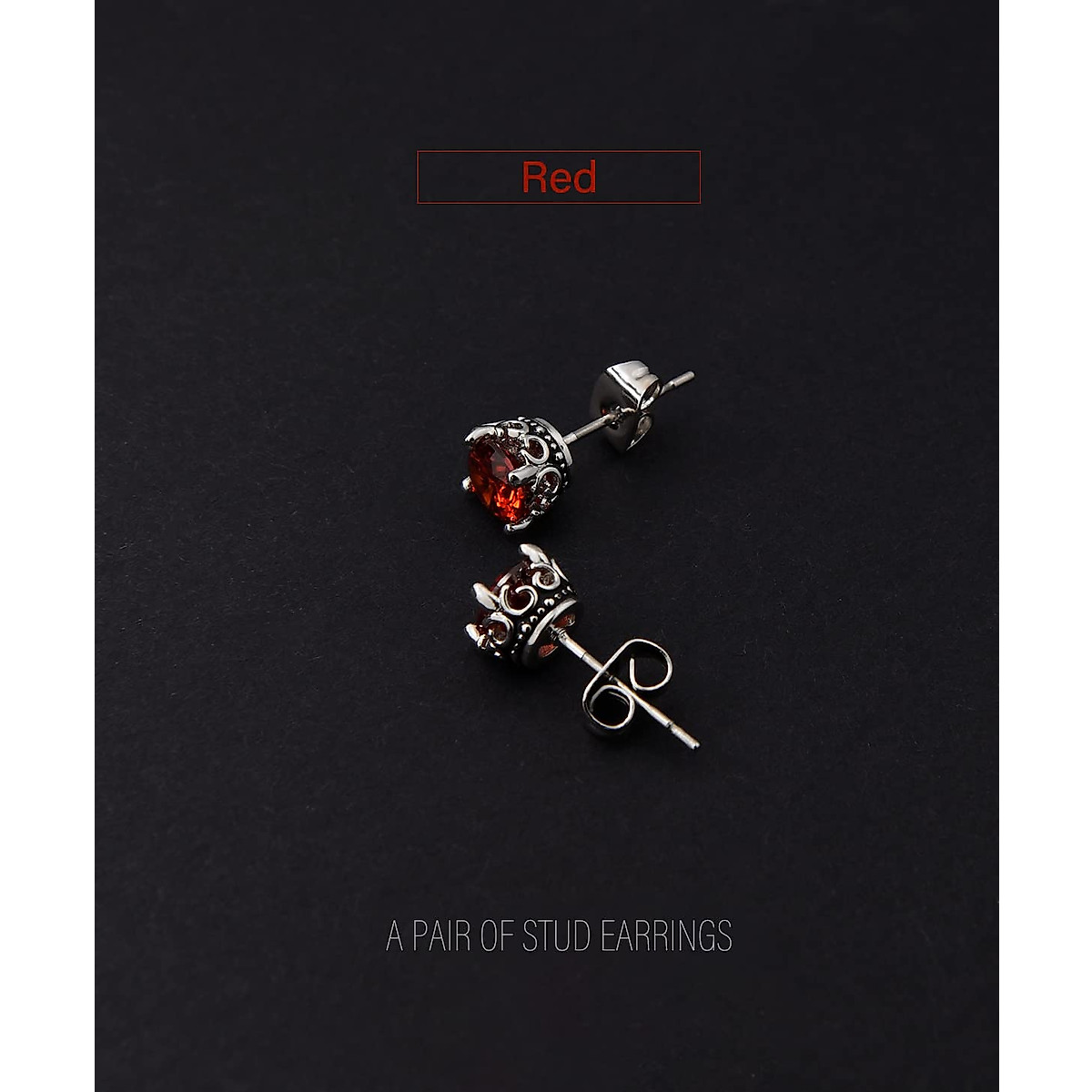 KZZENKI Red Earrings 6mm Black and Red Stud Earrings for Women Vintage Crown Red Jewelry Goth Earrings