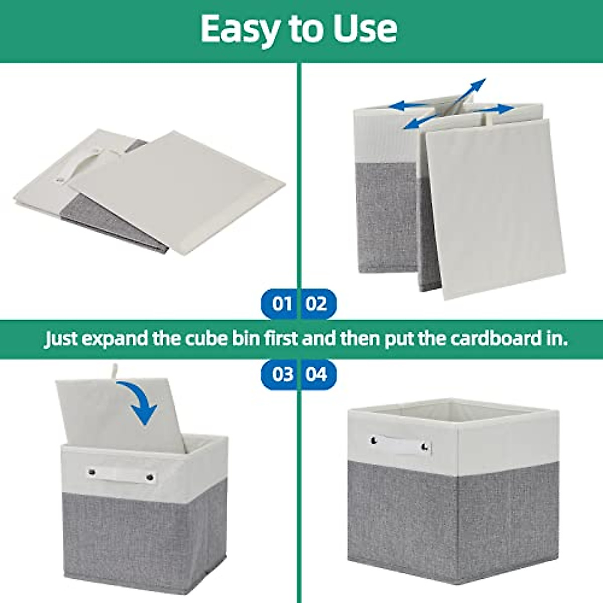 Bidtakay Baskets Cube Storage Bins 4 Pack Closet Storage Toy Basket Foldable Bins with Handle 11 Inch Cubby Storage Organizer Grey Collapsible Organizing Small Bins for Shelf Basket Clothing Storage