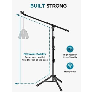 InnoGear Microphone Stand, Tripod Boom Arm Floor Mic Stand Height Adjustable Heavy Duty with Carrying Bag 2 Mic Clips 3/8" to 5/8" Adapter for Singing Podcast for Blue Yeti Shure SM58 SM48 Samson Q2U