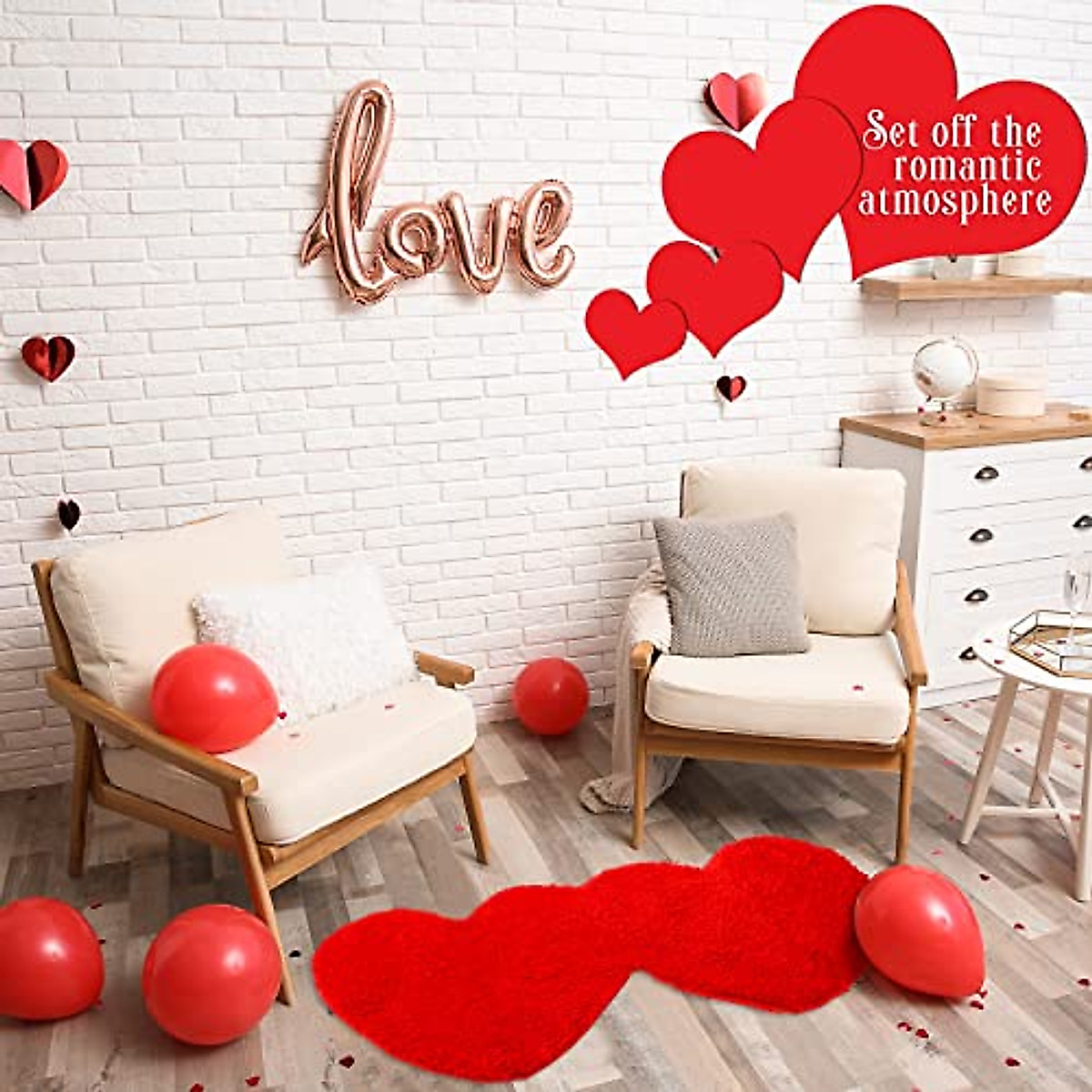 Valentines Day Heart Rug Double Heart Shaped Rug Decorative Non Slip Bathroom Rug Doormat Washable Love Shag Shower Mat Home Bedroom Living Room Entrance Welcome Floor Decor, 15.75 x 31.5 Inch (Red)