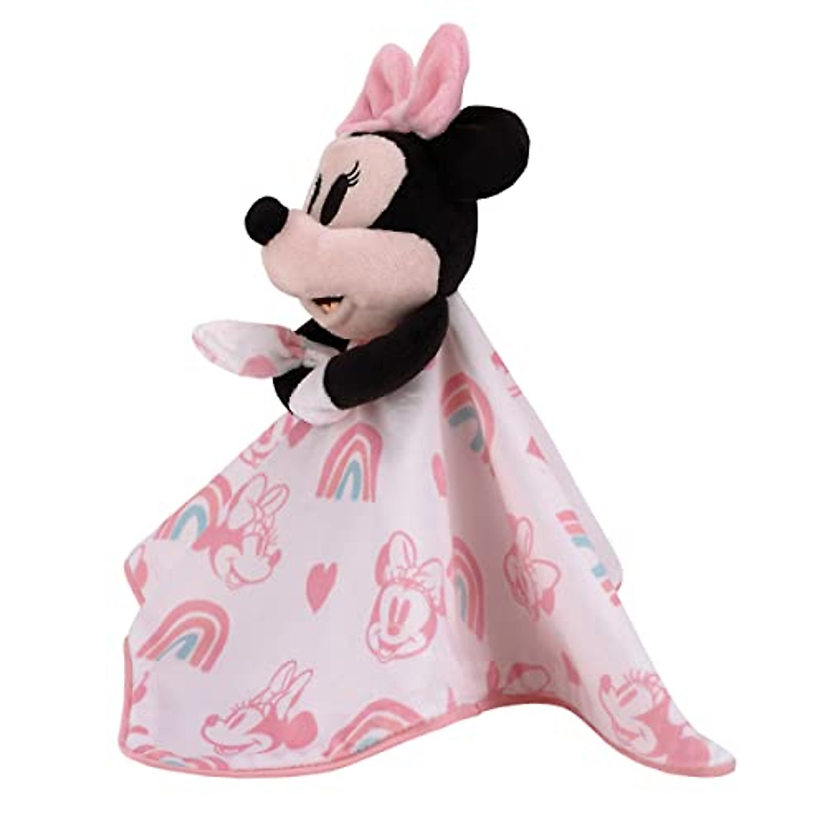 Disney Minnie Mouse White, Pink, and Aqua Rainbows and Hearts Super Soft Sherpa Baby Blanket and Security Blanket 2-Piece Set