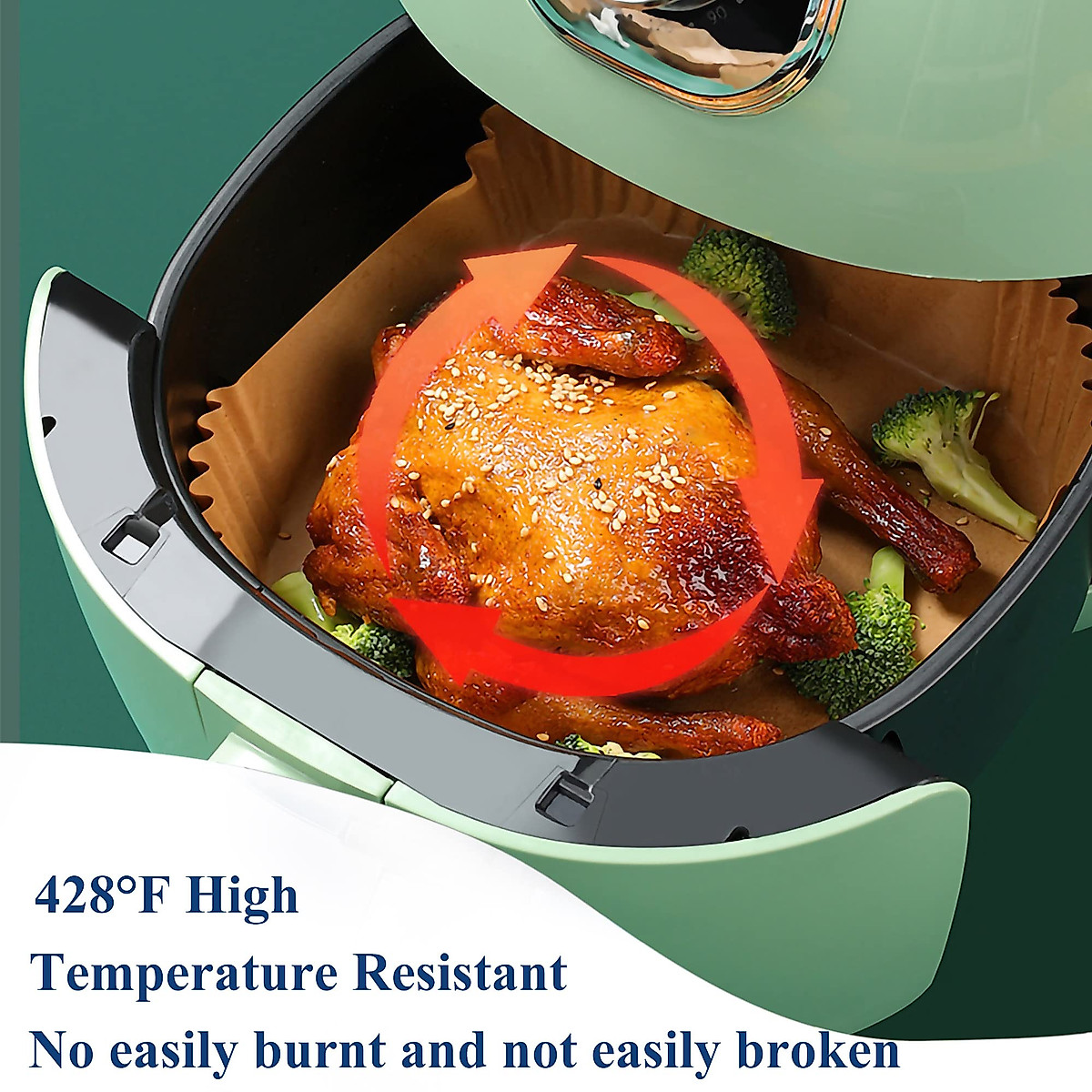 Air Fryer Disposable Paper, 100Pcs Parchment Paper Liners, Non-stick Cooking Paper, Oil Resistant, 6.3inch for 3-5Qt Air Fryer Baking Roasting Microwave (6.3IN-Square)