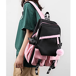 SPIRTUDE Anime backpack Nezuko Backpack Laptop Backpacks with USB Charging Port Travel Bag Daypack Cosplay Backpack (Pink)