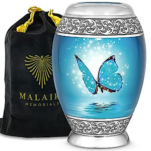 Malaika Memorials Blue Butterfly Urn - Adult Cremation Urn for Human Ashes Women/Men - Cremation Urns for Ashes Adult Female/Male - Funeral Urns for Mother, Dad or Other Loved One up to 200 lbs