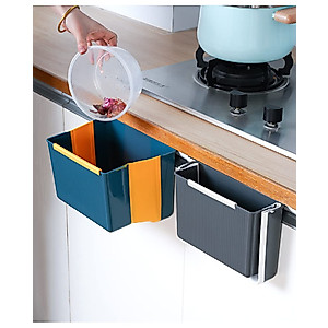 PEFWO Hanging Kitchen Trash Can, Kitchen Trash Can Foldable, 3L Collapsible Hanging Small Garbage for Cabinet/Car/Bedroom/Bathroom(Gray)