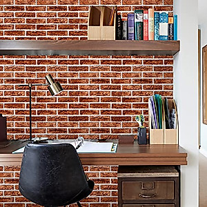 bofeifs Brick Wallpaper Peel and Sbofeifs Brick Wallpaper Peel and Stick Decorative Paper Self-Adhesive Sticker for Home Apartment Wall Fireplace Christmas Decor（Red） 17.7 x 118 inches