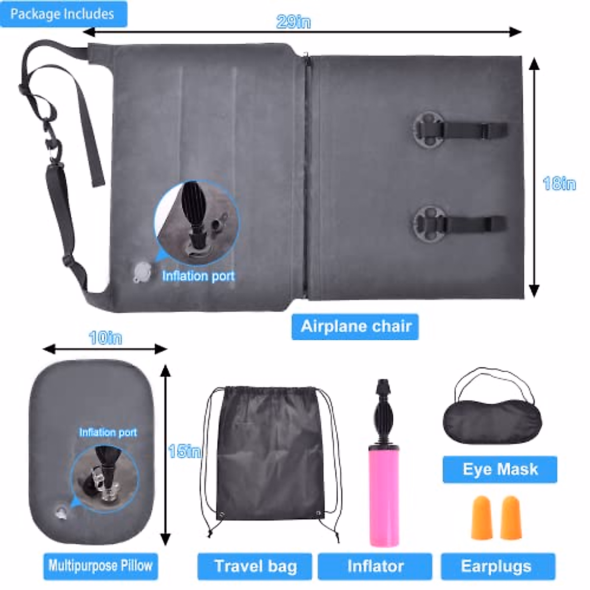 WERKON Multi-Purpose Portable Baby Travel Crib, Folds Down to The Size of a Water Cup.Toddler Airplane Travel Bed with Eye Mask and Earplugs,Travel Essentials Accessories for Kids(Gray)