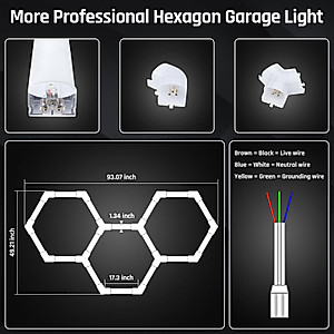 X-Litall Hexagon Garage Led Lights - Hexagon LED Lights, 6500K 17280LM Car Ceiling Detailing Shop Lights for Garage, Basement, Workshop, Warehouse, Gym, Barber, Auto Beauty Shop