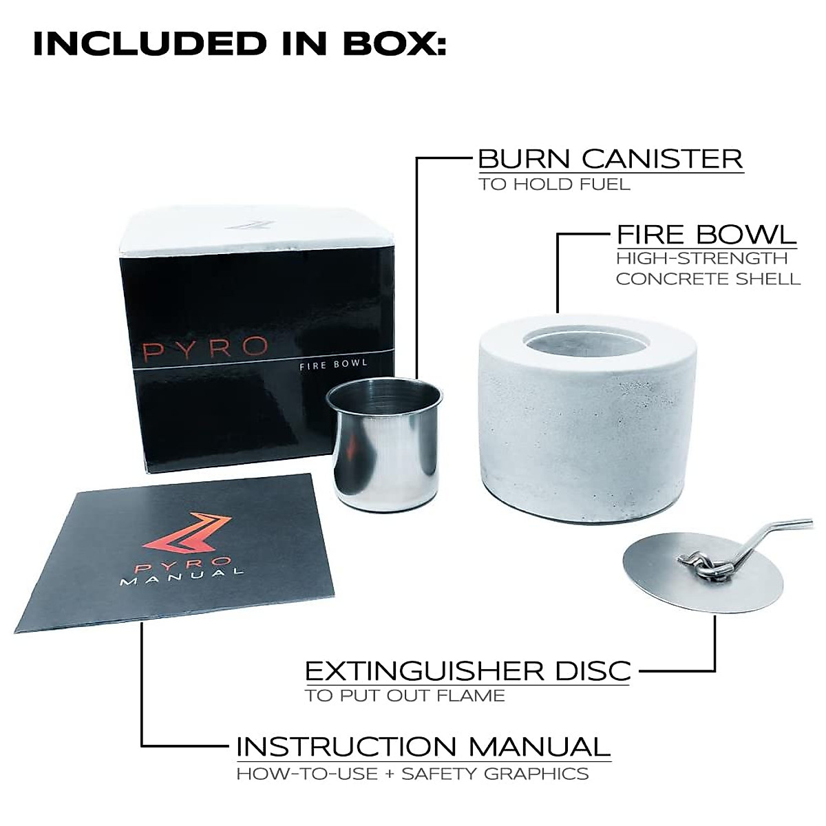 PYRO | Tabletop Fire Pit, Portable Concrete Fire Bowl, Mini Personal Fireplace for Indoor and Outdoor Use, Smoke Free, Cook S’Mores Indoors