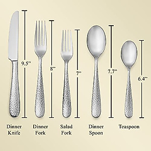Hudson Essentials 40-Piece Bergamo Hammered 18/10 Mirror Stainless Steel Silverware Cutlery Set, Utensil Flatware Service for 8