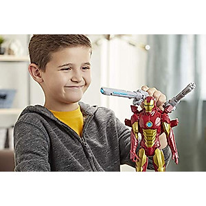 Avengers Marvel Titan Hero Series Blast Gear Iron Man Action Figure, 12-Inch Toy, with Launcher, 2 Accessories and Projectile, Ages 4 and Up, Red