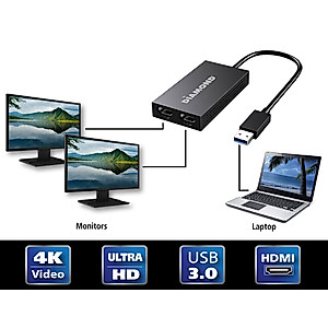 Diamond Multimedia UGA USB 3.0/2.0 Dual HDMI Ultra HD 4K/2K 3840 x 2160 USB Type A 3.0 and Type C 3.1 to HDMI Video Graphics Adapter, Black,BVU5500HS2