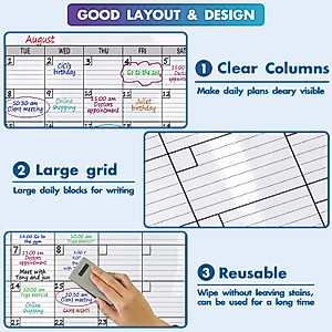 Dry Erase Monthly Extra Large White board Calendar for Wall, 38" by 50", Jumbo Laminated Erasable One Month Whiteboard Calendar, Huge Oversized Blank 30-Day Poster with Lines and Squares