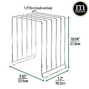 mDesign X-Large Steel Storage Tray Organizer Rack for Kitchen Cabinet - Divided Holder with 5 Slots for Skillets, Frying Pan, Pot Lids, Cutting Board, Baking Sheets - Concerto Collection - Chrome 7.2 inch D x 9.4 inch W x 10.9 inch H