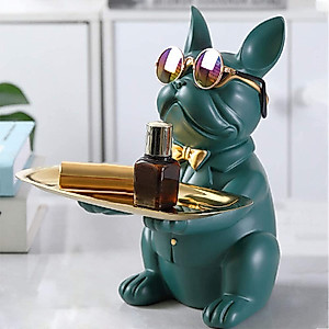 YAYONG French Bulldog Statue Home Decor Storage Tray Coin Bank Entrance Key Snack Holder Art Dog Statue, Home Garden Bar Decor Desktop Ornament, Length 17CM Width 8.5CM