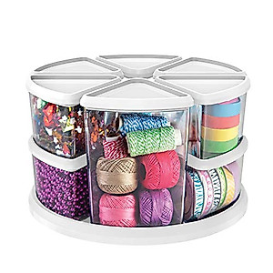 Deflecto Rotating Carousel Craft Organizer, 9-Canister, Includes 3" and 6" Canisters, Removable, Clear, Lids