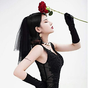 Fangsen Wedding Bridal Veil with Comb 2 Tier Tulle Short Veil (Black)