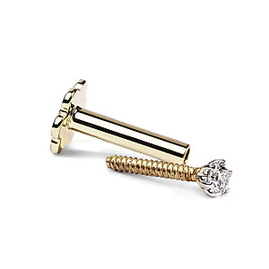 Demira Natural Diamond (0.02-0.16ct) Nosepin in 14K Gold in 6MM Post. nose pin, lip labret, or Monroe ring. (Yellow Gold, 0.02ct Diamond)