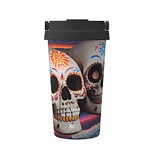 Insulated Coffee Mug Skull. 17oz Double Wall Vacuum Stainless Steel Tumbler With Leak-Proof Lid And Handle, Cute Travel Thermos Mug For Cold Hot Drinks
