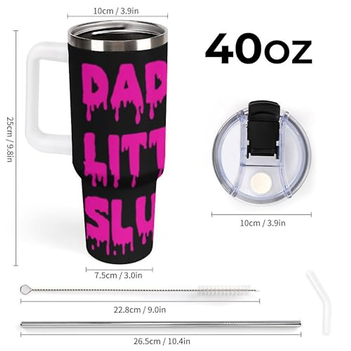 Daddy's Little Slut Insulated Tumbler 40 Oz Stainless Steel Double Wall Vacuum Travel Mug Large Volume Car Cup with Straw Handle