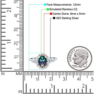 Blue Apple Co. Simulated Rainbow Cubic Zirconia Size-8 Vintage Oval Art Deco Wedding Engagement Ring Round Simulated Cubic Zirconia 925 Sterling Silver