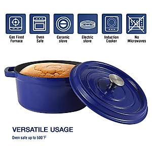 JOGREFUL 4 QT Dutch Oven, Ceramic Enameled Dutch Oven Pot with Lid for Sourdough Bread Baking, Cast Iron Non-Stick Oven Cooking Pot for Cooking/Baking/Kitchen Stovetop, Safe up to 500° F, Blue