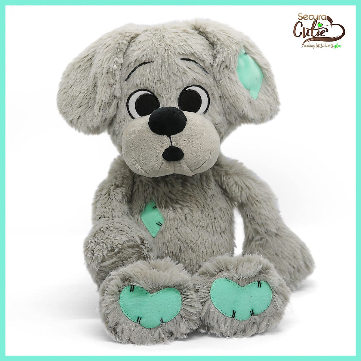Secura Cutie Soft Stuffed Animal Puppy with Superpowers – Glow in Dark Patches for Bedtime Comfort (no batteries needed) – Stuffed Animal for Boys & Girls - Cute Plush Dog Teddy Bear Toy – 14"