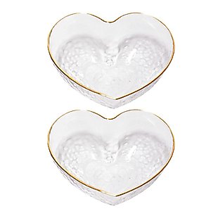 Glass Serving Bowl 2pcs Heart Shaped Glass Bowls Dessert Display Bowls Decorative Food Serving Bowls Mixing Bowl Home Tableware for Cereal Salad Soup Pho Dessert Rice Noodle Mixing Bowl