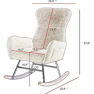 hansones Rocking Chair Nursery,Modern Accent Rocking Chair,Upholstered Nursery Glider Rocker for Baby,Rocking Chair Indoor for Living Room/Bedroom/Nursery(Cream White Teddy Fabric)