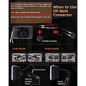Z-OFFROAD DOT Approved 4x6 LED Headlights Assembly Hi/Lo Sealed Beam Compatible with KW T800 T600 Peterbilt 379 Freightliner Chevy Oldsmobile Cutlass H4651 H4652 H4656 H6545 H4666, 4PCS-Chrome