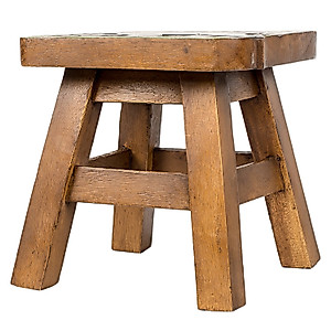 Bear in Mountains Design Hand Carved Acacia Hardwood Decorative Short Stool